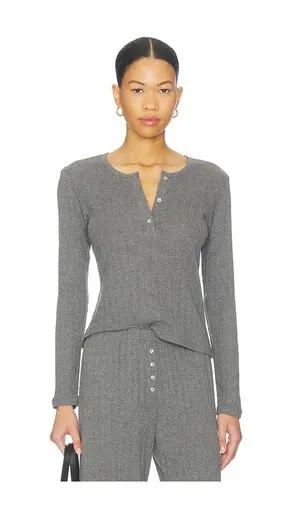 LESET Pointelle Long Sleeve Henley - Grey