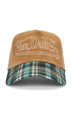 VON DUTCH Plaid Cord Trucker Hat - Brown