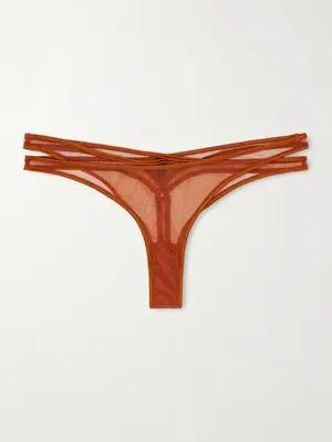 Kiki De Montparnasse Maxim Cutout Layered Mesh Thong - Orange