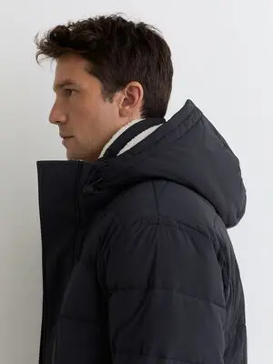 REISS Klause Fleece-lined Hooded Puffer Jacket - Navy