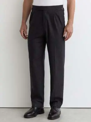 REISS Wool-blend Flannel Wide-leg Trousers - Charcoal Grey