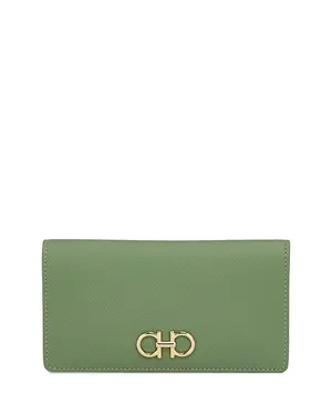 FERRAGAMO Gancini Leather Continental Wallet Seagrass