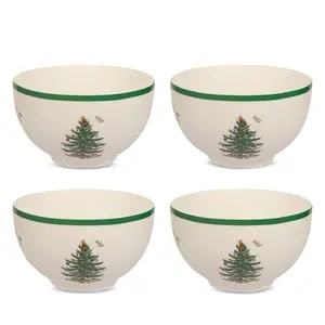 SPODE Christmas Tree Rice Bowl, Set Of 4 - Green