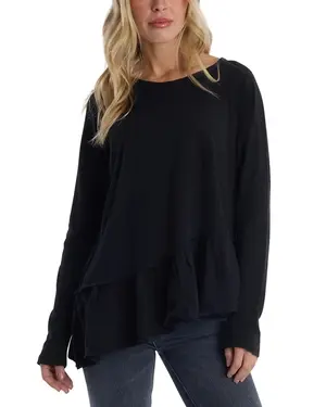 Wilt Raglan Asymmetrical Peplum Hem Tee - Black
