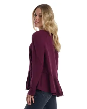 Wilt Raglan Asymmetrical Peplum Hem Tee - Dark Fig