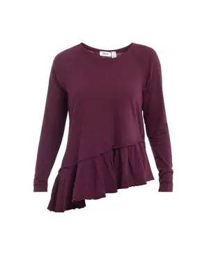 Wilt Raglan Asymmetrical Peplum Hem Tee - Dark Fig