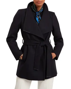 Ted Baker London Rosess Wool Blend Wrap Coat - Navy
