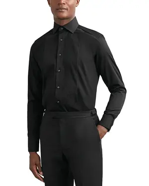 REISS Cotton Slim Fit Long Sleeve Dinner Shirt - Black