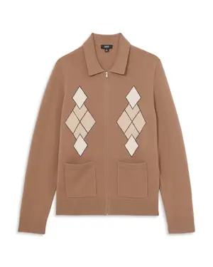 REISS Zip Through Argyle Sweater