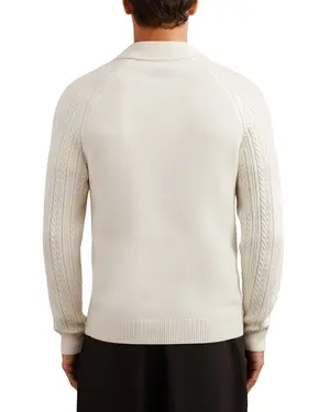 REISS Half Button Cable Knit Jumper