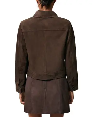 REISS Petite Suede Trucker Jacket - Chocolate