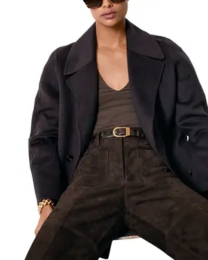 REISS High Rise Suede Flare Leg Trousers