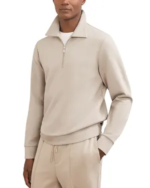 REISS Interlock Half Zip Sweater - Stone