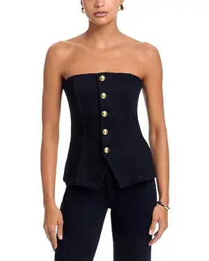 Paige Ronan Strapless Denim Top With Gold-tone Buttons - Control