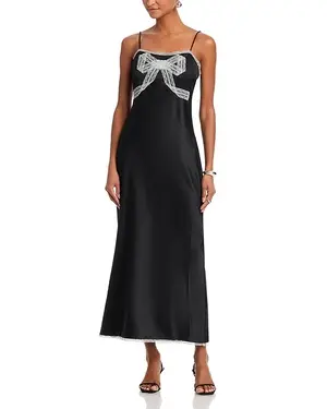 LoveShackFancy Isolie Lace Bow Crepe Maxi Dress - Black