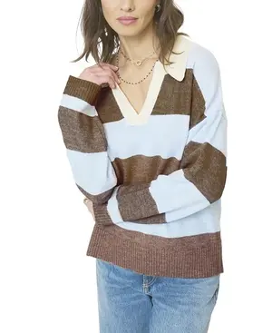 Central Park West Marley Striped Rugby Sweater - Blue-chocolate-stripe