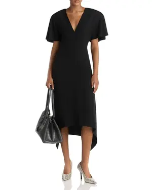 Stella McCartney V-neck Satin Midi Dress With Draped Sleeves - Black