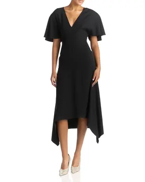 Stella McCartney V-neck Satin Midi Dress With Draped Sleeves - Black