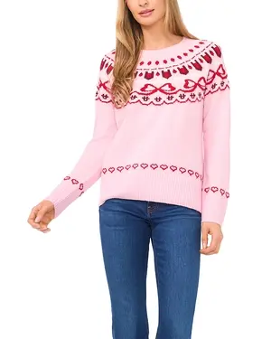 CECE DUPRAZ Bow Fair Isle Raglan Sleeve Sweater
