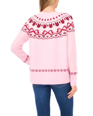CECE DUPRAZ Bow Fair Isle Raglan Sleeve Sweater