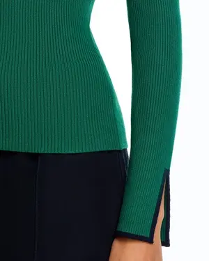 T Tahari Long Bell Sleeved Ribbed Crewneck Pullover Sweater