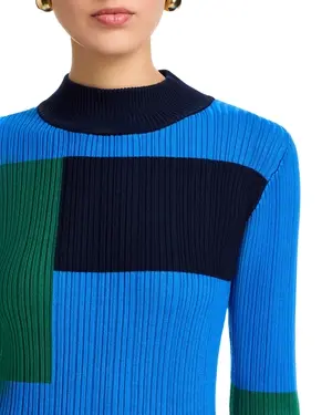 T Tahari Long-sleeved Color Blocked Mock Neck Pullover Sweater