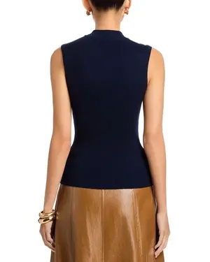 T Tahari Sleeveless Rib Chain Trim Mock Neck Pullover Sweater