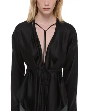 Helmut Lang Silk Draped Scarf Top - Black