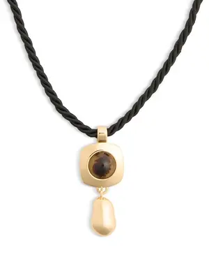 Aqua Bead Pendant Necklace - Gold