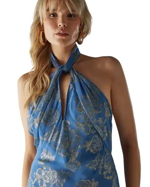 WAREHOUSE Metallic Chiffon Wrap Front Midi Dress