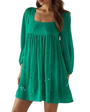 WAREHOUSE Hand Embellished Square Neck Mini Dress - Green