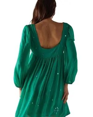 WAREHOUSE Hand Embellished Square Neck Mini Dress - Green
