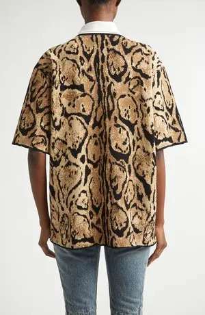 Stella McCartney Cloud Leopard Jacquard Polo Sweater - Beige Multicolor