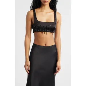 Mango Sleeveless Beaded Satin Crop Top