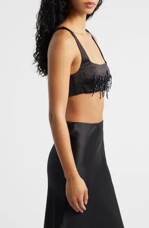 Mango Sleeveless Beaded Satin Crop Top