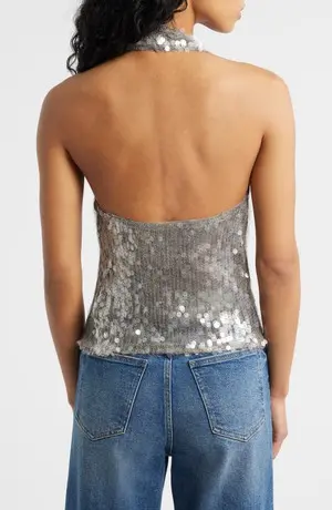 Mango Sleeveless Sequin Halter Top