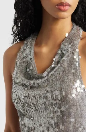 Mango Sleeveless Sequin Halter Top