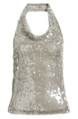 Mango Sleeveless Sequin Halter Top
