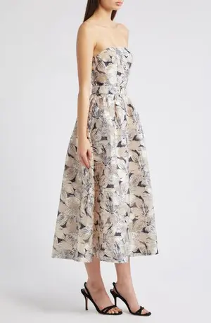 FREEMARKET Strapless Floral Jacquard A-line Dress