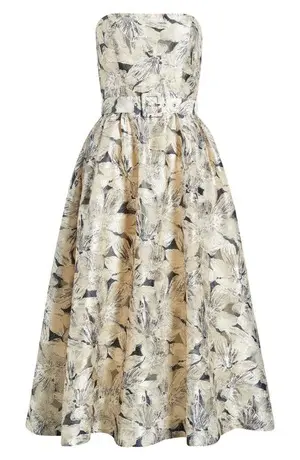 FREEMARKET Strapless Floral Jacquard A-line Dress