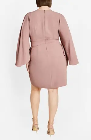 City Chic Malani Pleated Long Sleeve Sheath Dress