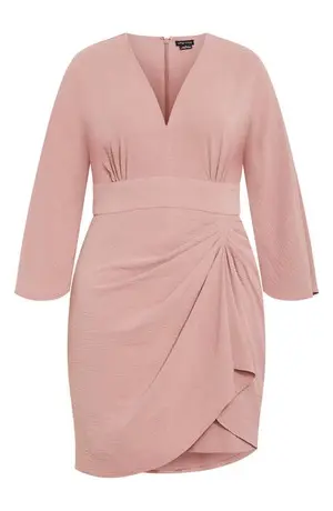 City Chic Malani Pleated Long Sleeve Sheath Dress