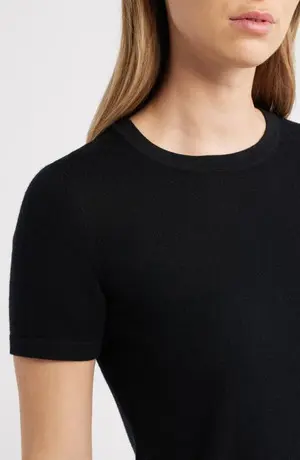Anne Klein Luxe Washable Short Sleeve Wool Sweater - Anne Black