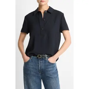 Vince Short Sleeve Crepe Polo Shirt - Coastal