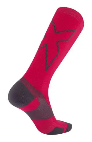 2xu Vectr Light Cushion Full Length Sock - Hot Pink/grey