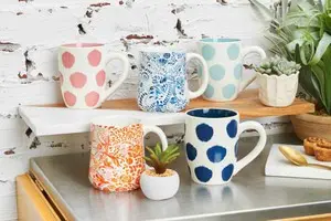 CAROL & FRANK Navy Floral Ceramic Coffee & Tea Dolomite Drinking Mug 16oz