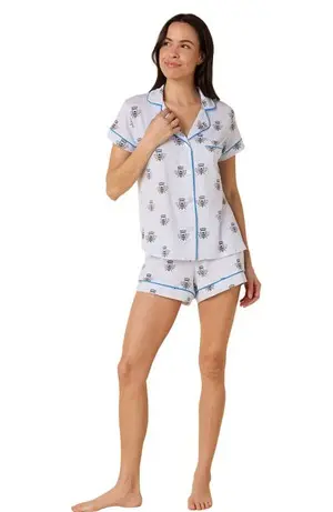 THE CAT'S PAJAMAS Pima Knit Short Set Conversational - Queen Bee Blue