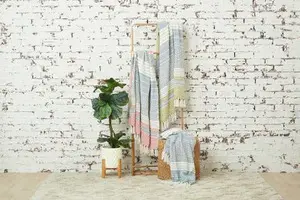 CAROL & FRANK Berkley Hibiscus Diamond Cotton Blend Accent Throw Blanket 50" X 60