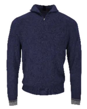 LORDS OF HARLECH Quinn Quarter-zip Merino Wool Sweater - Navy