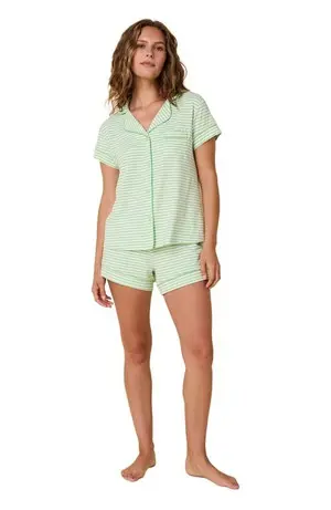 THE CAT'S PAJAMAS Pima Knit Short Set Stripes Dots - Essential Stripe Pistachio